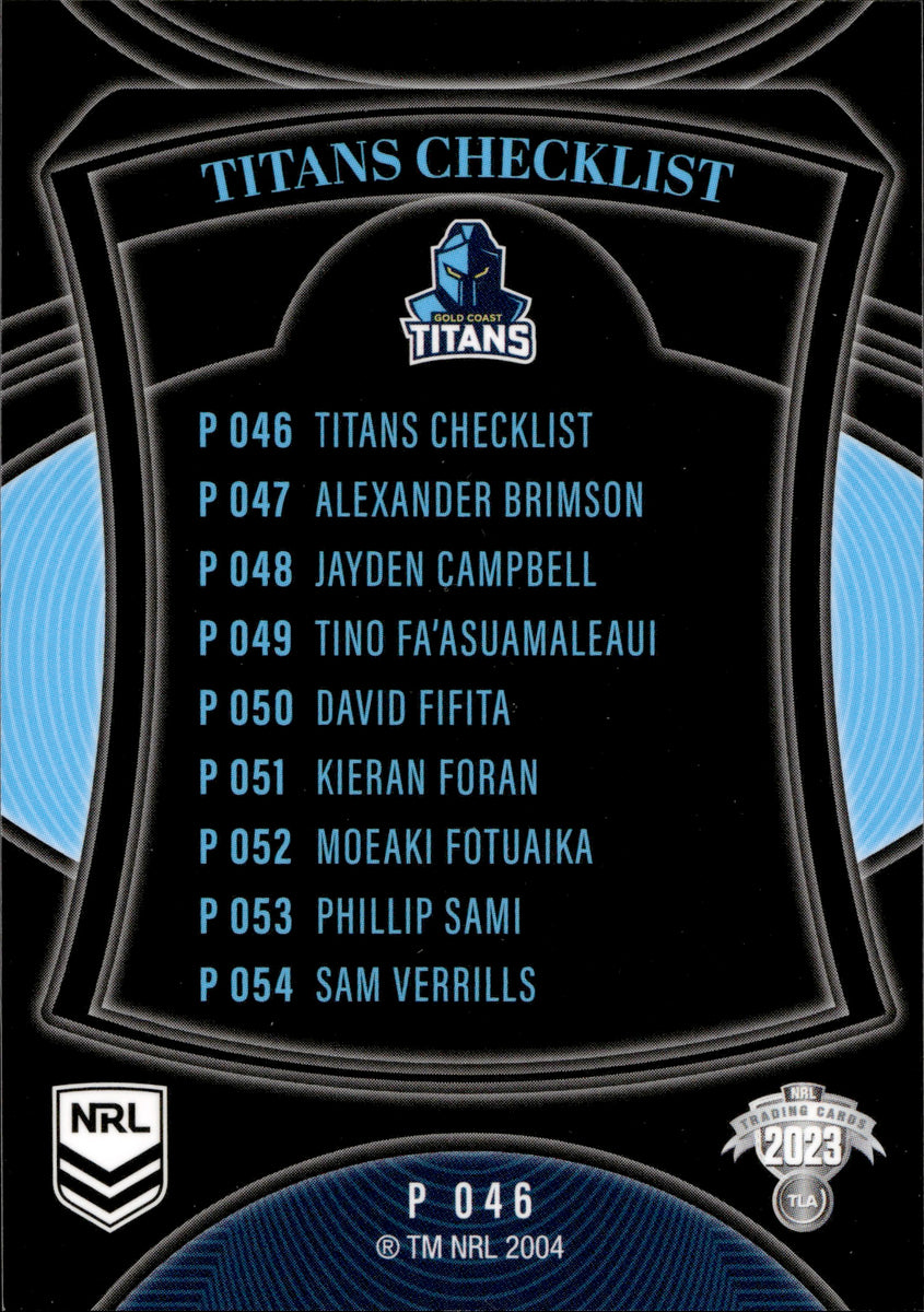 2023 NRL Elite Silver Special - P046 - Gold Coast Titans Checklist - G – Dave and Jazzy's ...