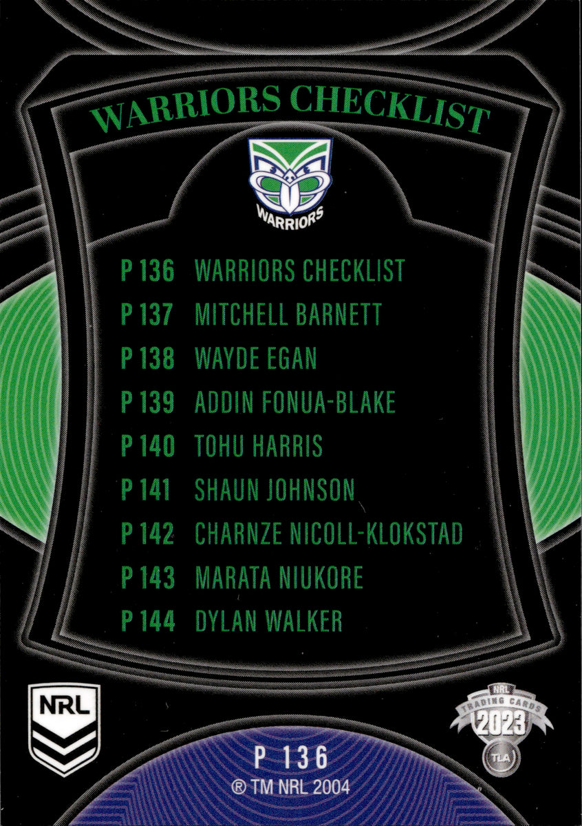 2023 NRL Elite Silver Special - P136 - New Zealand Warriors Checklist ...