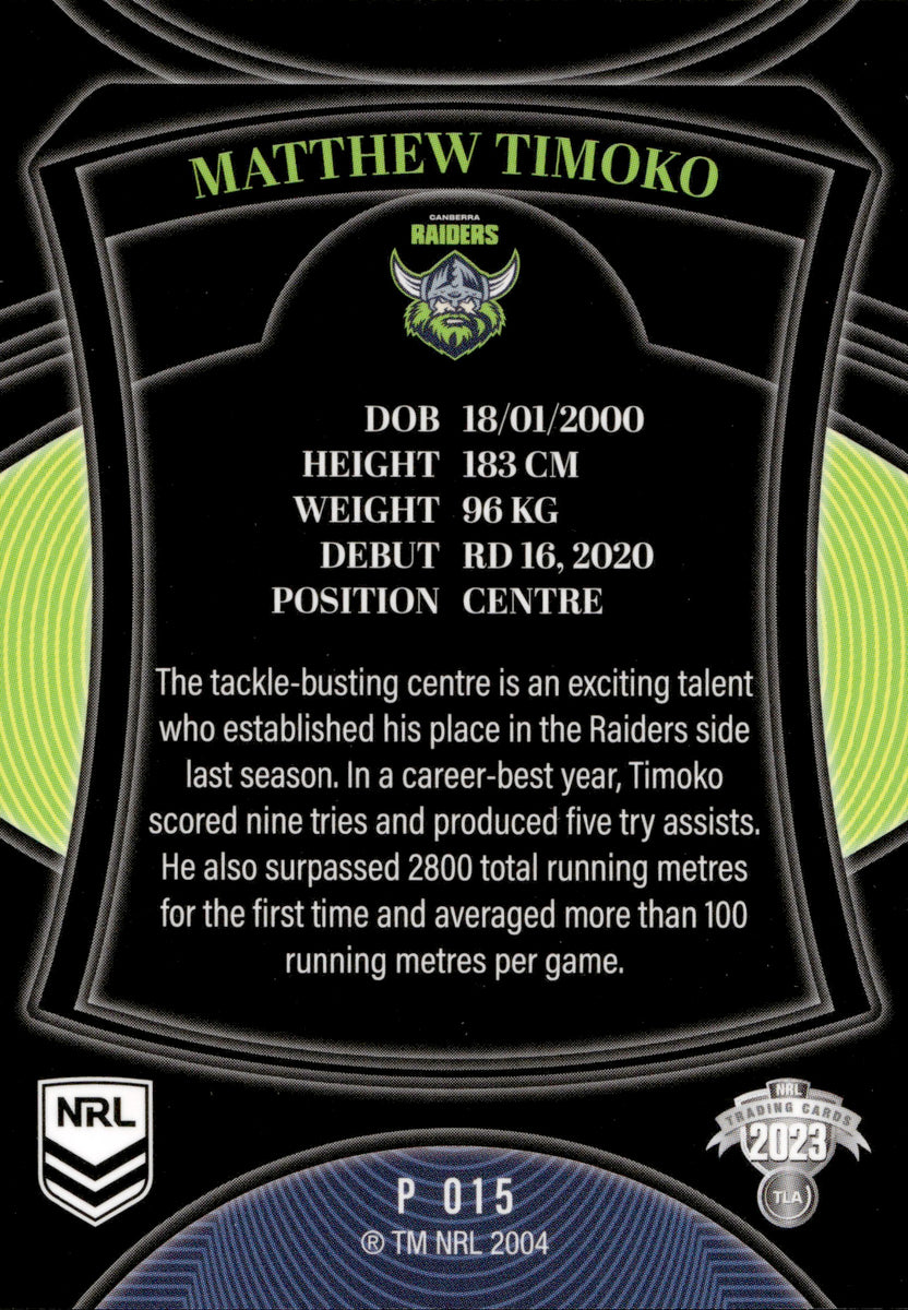 2023 NRL Elite Silver Special - P015 - Matthew Timoko - Canberra Raide ...