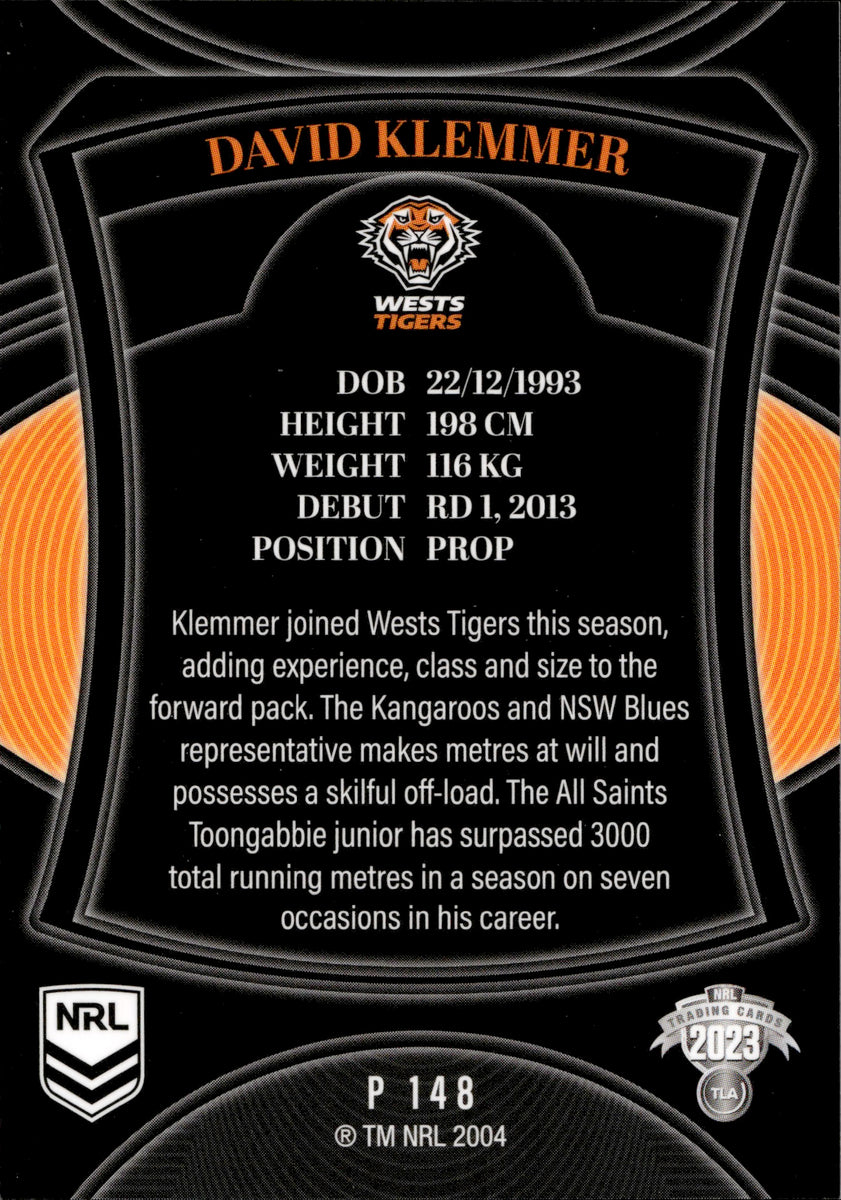 2023 NRL Elite Silver Special - P148 - David Klemmer - Wests Tigers ...