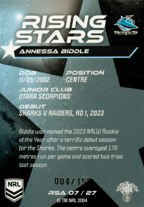 2024 NRL Traders - Rising Stars Album Card - RSA 07 - Annessa Biddle ...