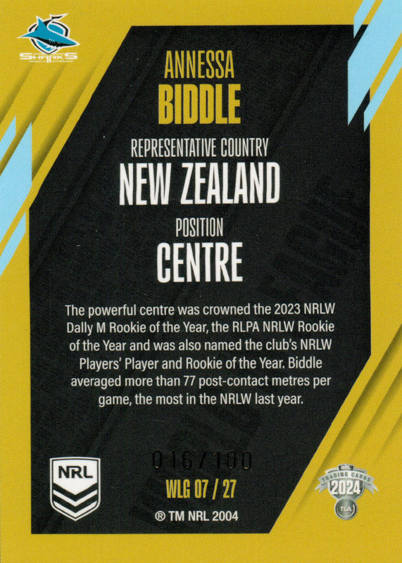 2024 NRL Traders - World In League Gold - WLG 07 - Annessa Biddle - 01 ...