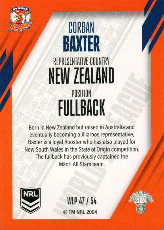 2024 NRL Traders - World In League Parallel - WLP 47 - Corban Baxter ...