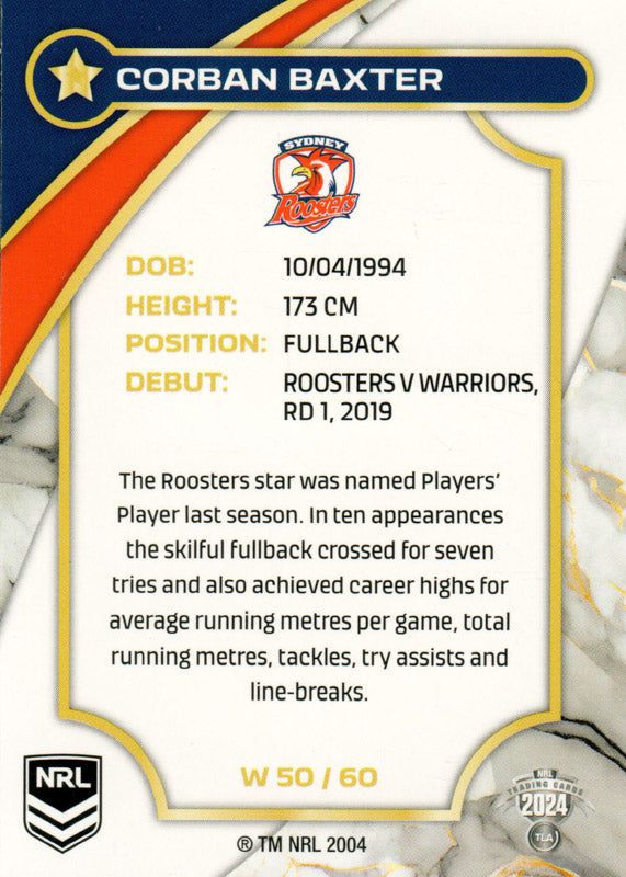 2024 NRL Traders - NRL Women - W 50 - Corban Baxter - Sydney Roosters ...