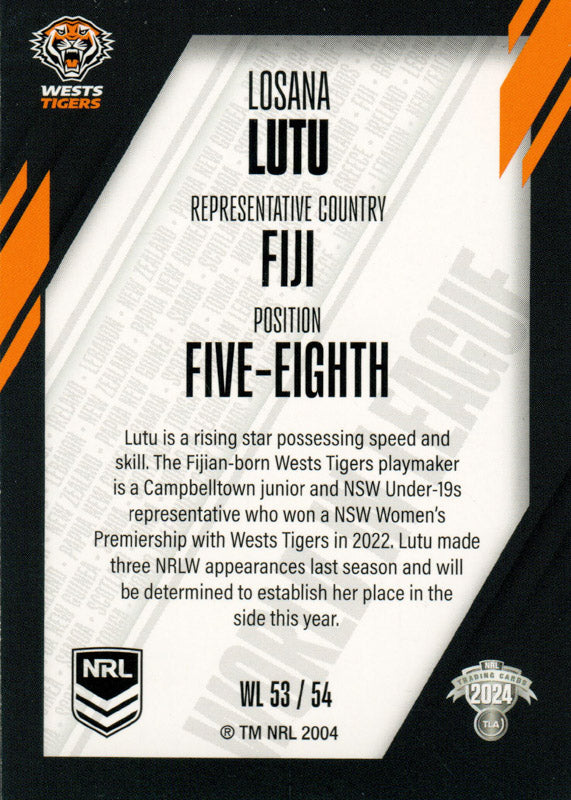 2024 NRL Traders - World In League - WL 53 - Losana Lutu - Wests Tiger ...