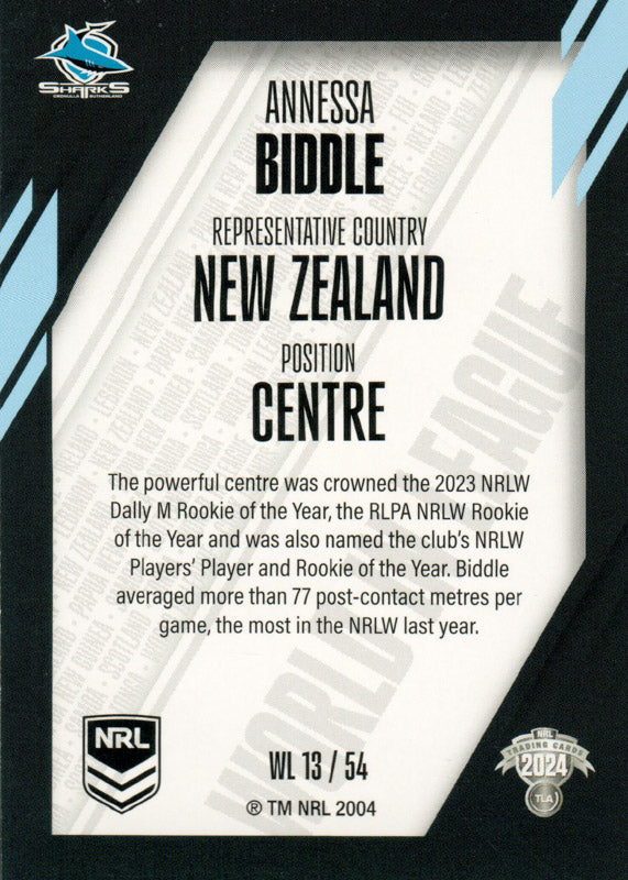 2024 NRL Traders - World In League - WL 13 - Annessa Biddle - Cronulla ...