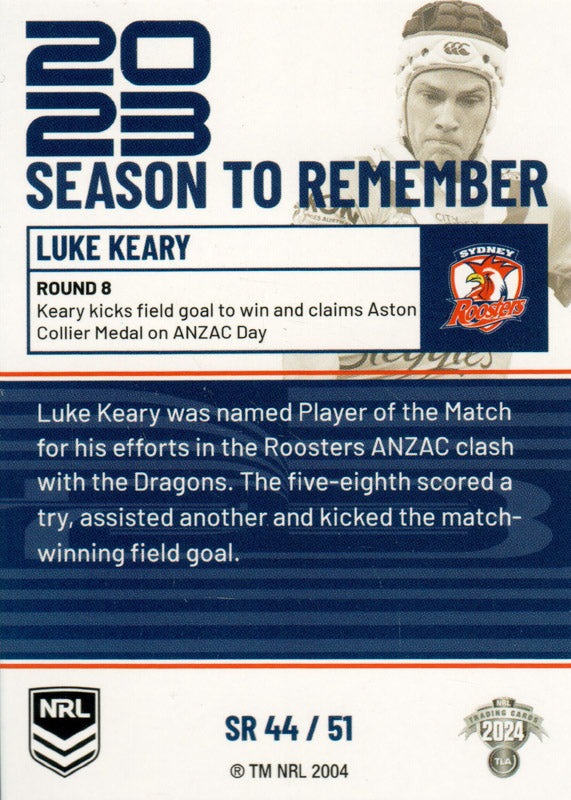 2024 NRL Traders - Season To Remember - SR 44 - Luke Keary - Sydney Ro ...