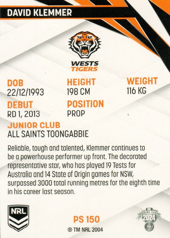 2024 NRL Traders - Pearl Silver - PS 150 - David Klemmer - Wests Tiger ...