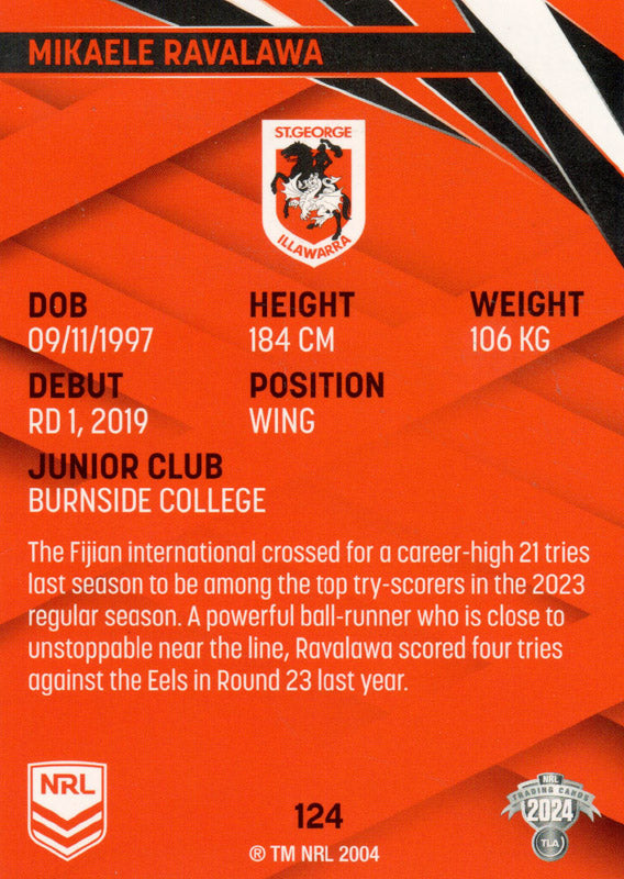 2024 NRL Traders - Common - 124 - Mikaele Ravalawa - St. George-Illawa ...