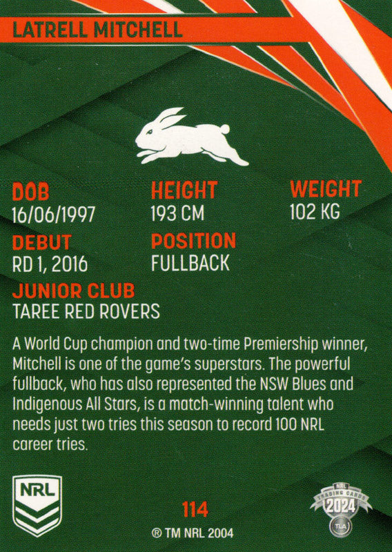 2024 NRL Traders - Common - 114 - Latrell Mitchell - South Sydney Rabb ...