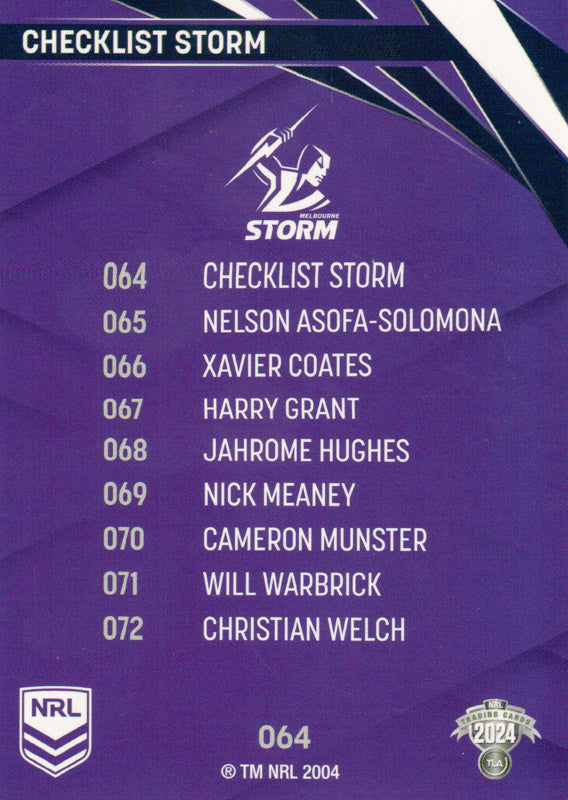 2024 NRL Traders - Common - 064 - Storm Checklist - Melbourne Storm ...