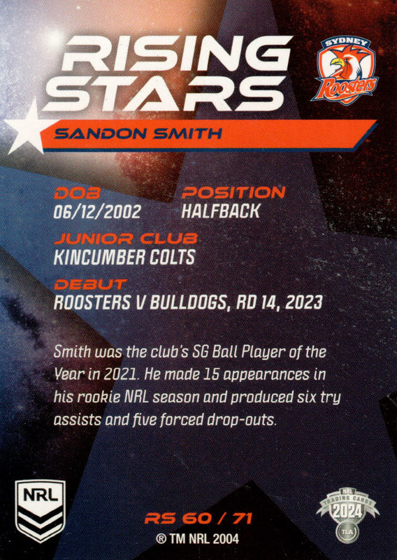 2024 NRL Traders - Rising Stars - RS 60 - Sandon Smith - Sydney Rooste ...