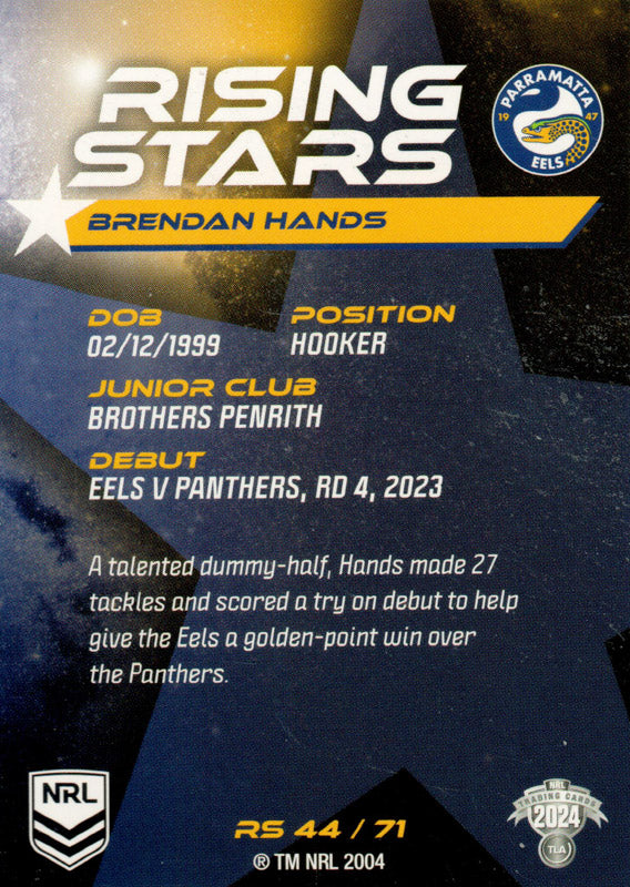 2024 NRL Traders - Rising Stars - RS 44 - Brendan Hands - Parramatta E ...