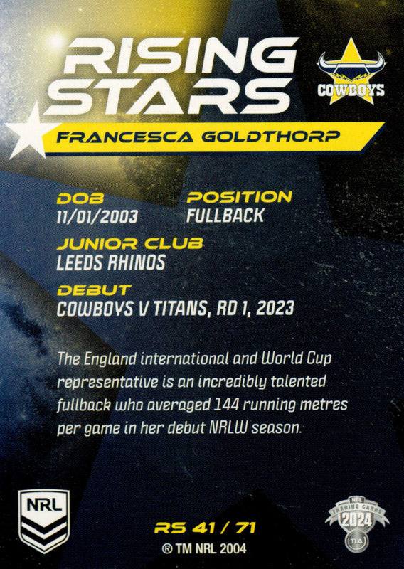 2024 NRL Traders - Rising Stars - RS 41 - Francesca Goldthorp - North ...