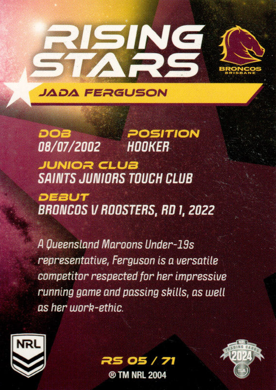 2024 NRL Traders - Rising Stars - RS 05 - Jada Ferguson - Brisbane Bro ...