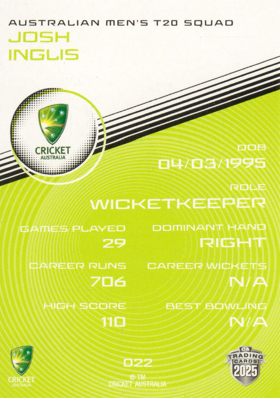 2025-26 Cricket Traders - Common - 022 - Josh Inglis - Australia Men's ...