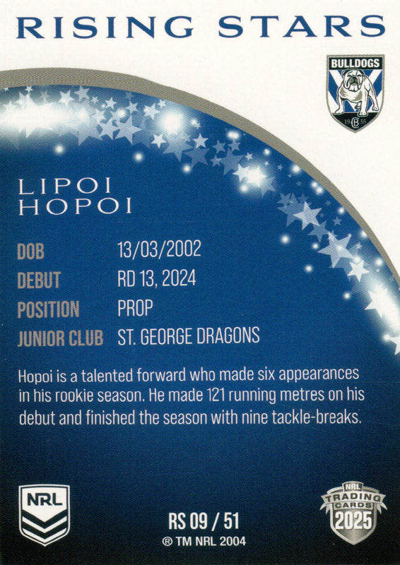 2025 NRL Traders - Rising Stars - RS 9 - Lipoi Hopoi - Canterbury-Bank ...