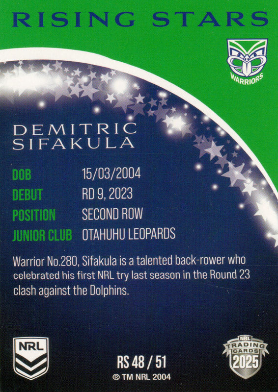 2025 NRL Traders - Rising Stars - RS 48 - Demitric Sifakula - New Zeal ...
