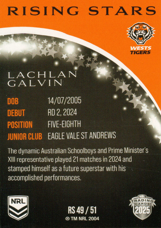 2025 NRL Traders - Rising Stars - RS 49 - Lachlan Galvin - Wests Tiger ...
