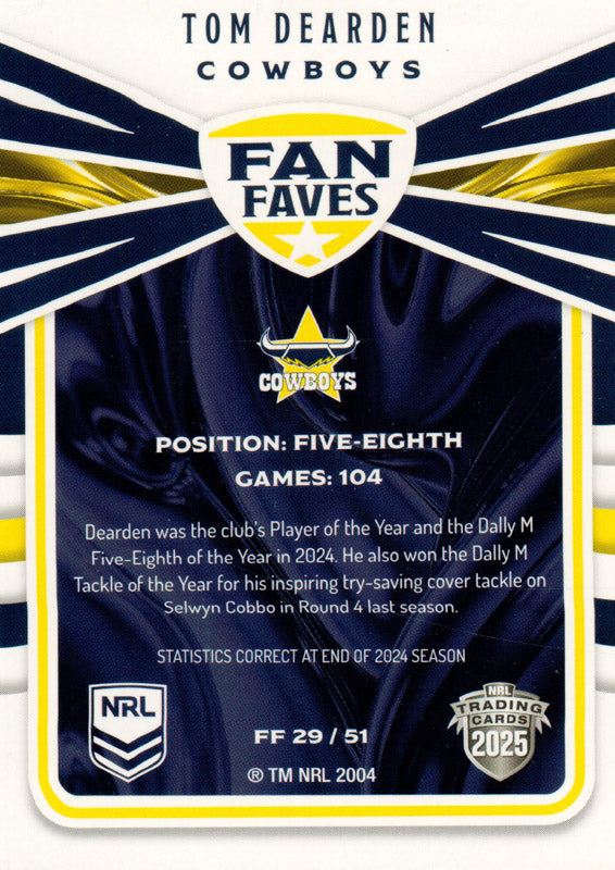 2025 NRL Traders - Fan Faves - FF 29 - Tom Dearden - North Queensland ...