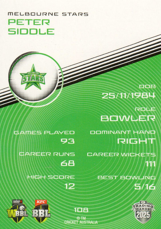 2025-26 Cricket Traders - Common - 108 - Peter Siddle - Melbourne Star ...