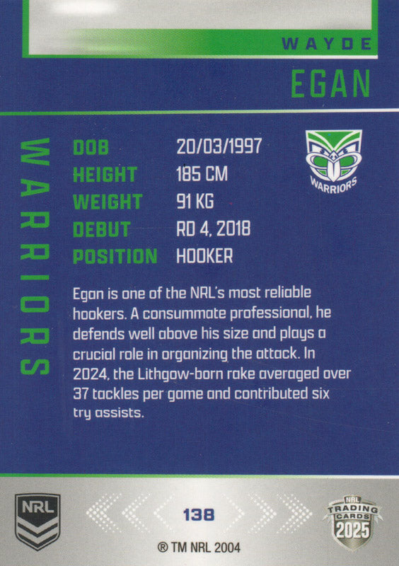 2025 NRL Elite - Base - 138 - Wayde Egan - Warriors – Dave and Jazzy's ...
