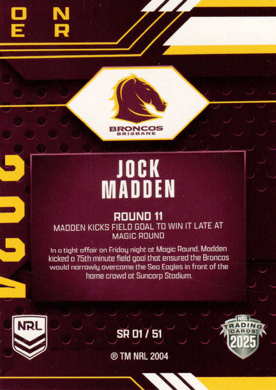 2025 NRL Traders - Season To Remember - SR 01 - Jock Madden - Brisbane ...