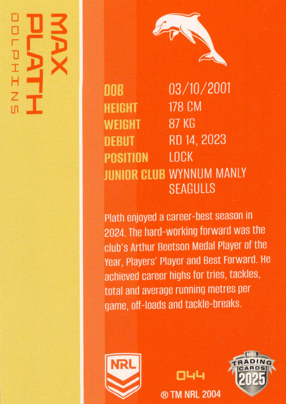 2025 NRL Traders - Common - 044 - Max Plath - Dolphins – Dave and Jazzy ...