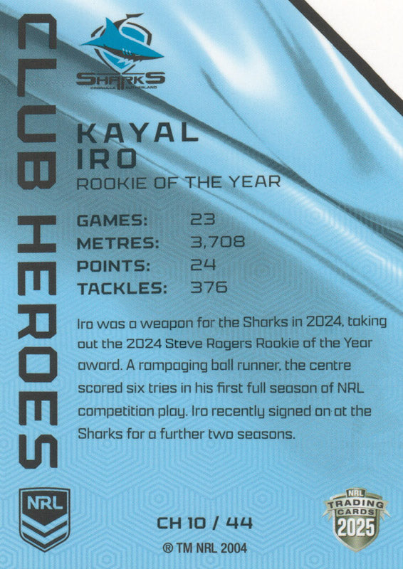 2025 NRL Traders - Club Heroes - CH 10 - Kayal Iro - Cronulla-Sutherla ...