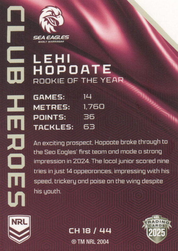 2025 NRL Traders - Club Heroes - CH 18 - Lehi Hopoate - Manly-Warringa ...