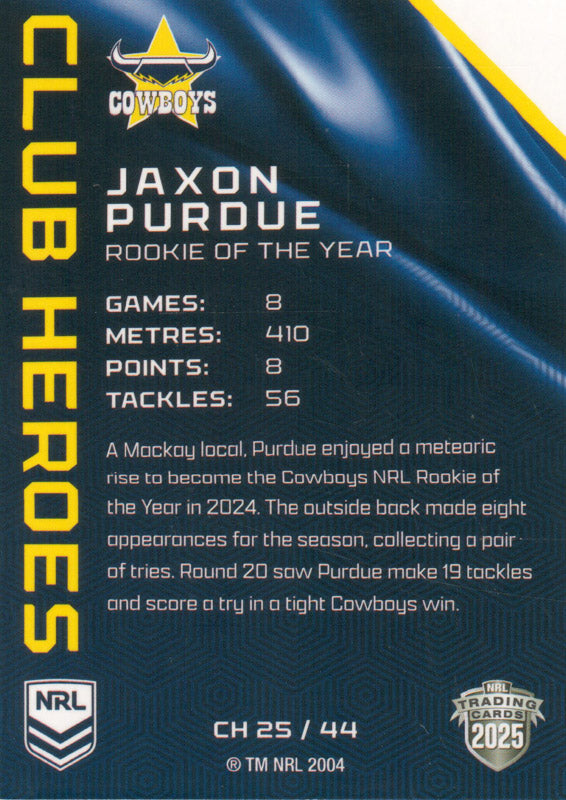 2025 NRL Traders - Club Heroes - CH 25 - Jaxon Purdue - North Queensla ...