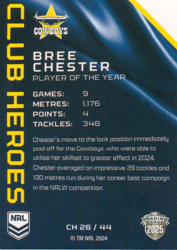 2025 NRL Traders - Club Heroes - CH 26 - Bree Chester - North Queensla ...