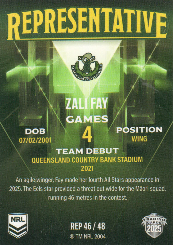 2025 NRL Elite - The Representatives - REP 46 - Zali Fay - Maori All S ...