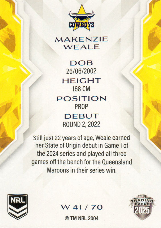 2025 NRL Traders - NRL Women - W 41 - Makenzie Weale - North Queenslan ...