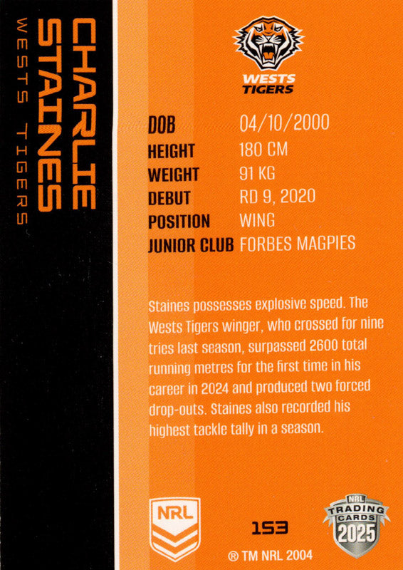 2025 NRL Traders - Common - 153 - Charlie Staines - Wests Tigers – Dave ...