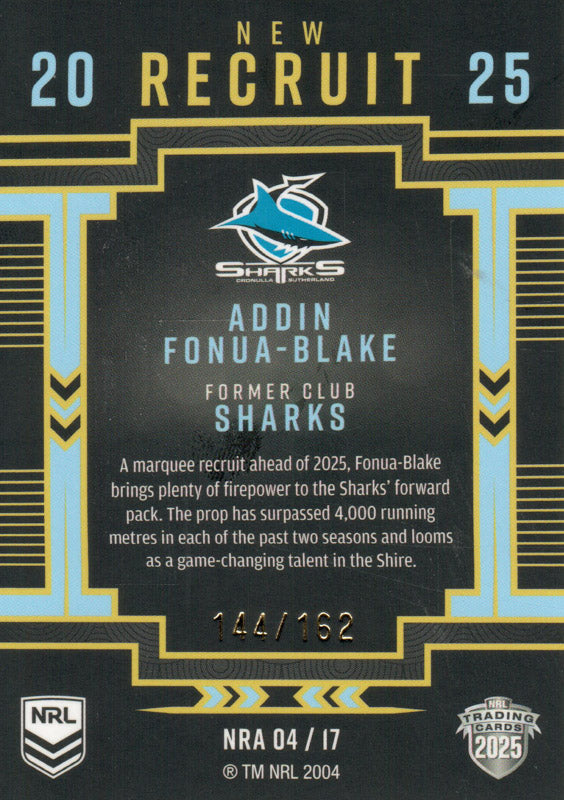 2025 NRL Elite - New Recruit Album Card - NRA 4 - Addin Fonua-Blake ...