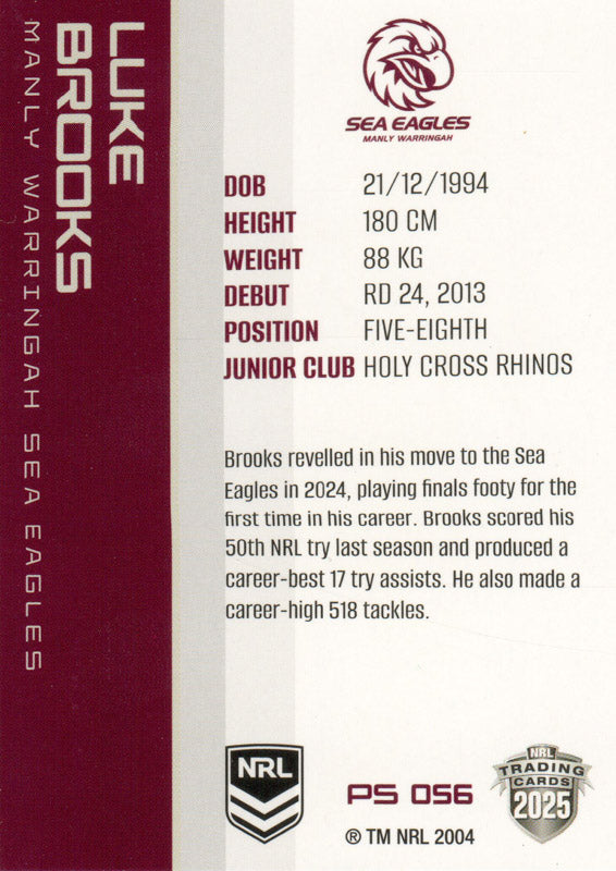 2025 NRL Traders - Parallel - P 056 - Luke Brooks - Manly-Warringah Se ...