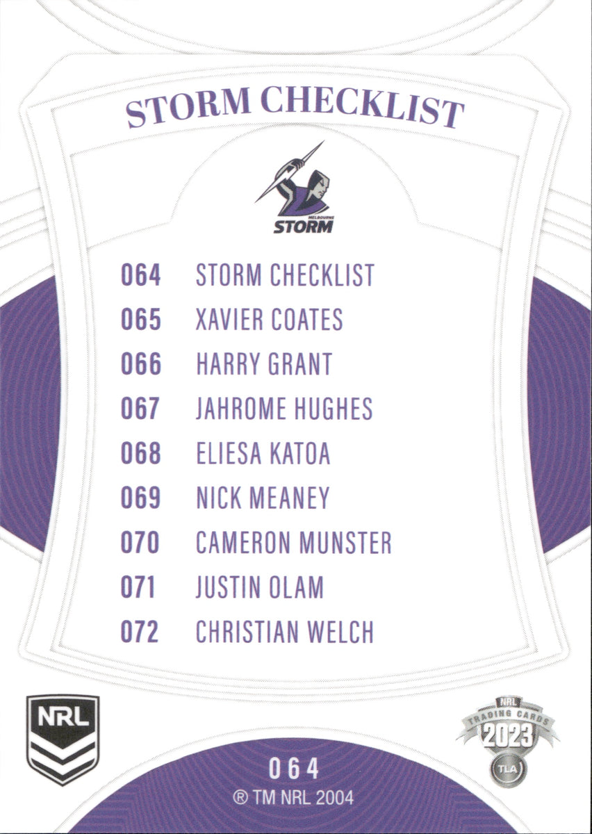 2023 NRL Elite Common Card - 064 - Melbourne Storm Checklist - Melbour ...