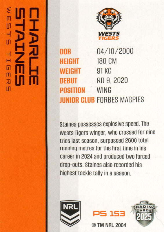 2025 NRL Traders - Parallel - P 153 - Charlie Staines - Wests Tigers ...