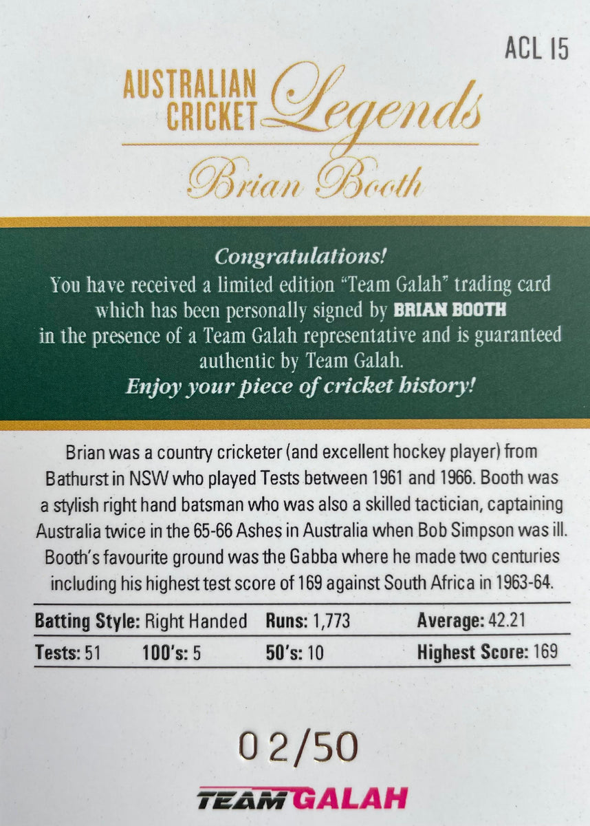 BRIAN BOOTH - Aust Cricket Legends #ACL-15 – Dave and Jazzy's Collectables