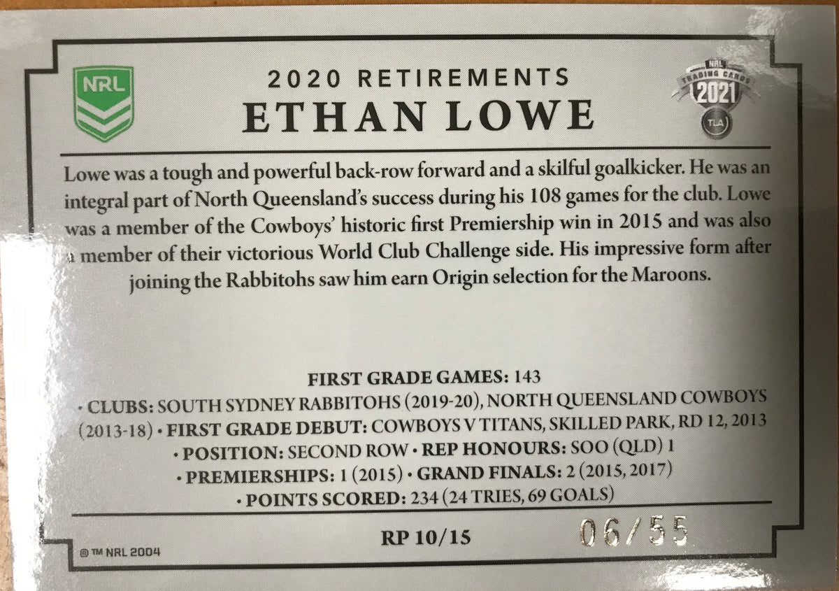 ETHAN LOWE Foil No'd Retirement RP10 – Dave and Jazzy's Collectables