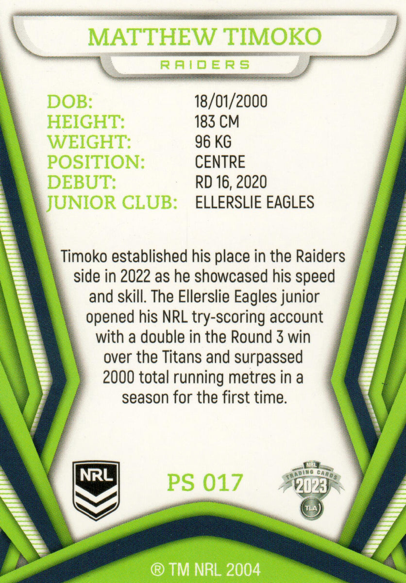 2023 NRL Titanium Pearl Silver - P017 - Matthew Timoko - Canberra Raid ...