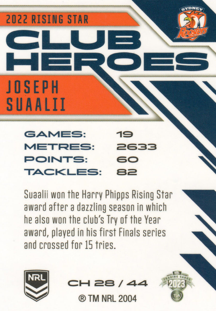 2023 NRL Titanium Club Heroes - Joseph Suaalii - CH 28 - Sydney Rooste ...