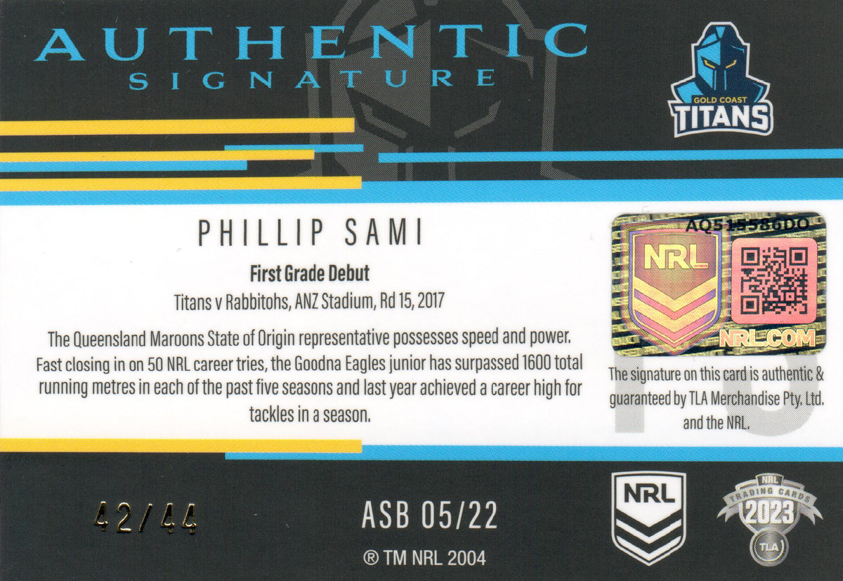 2023 NRL Titanium Authentics Signature Black - ASB 05 - Phillip Sami ...