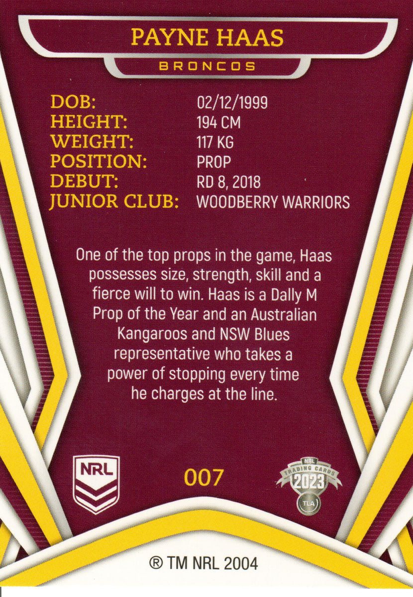2023 NRL Titanium Common Card - 007 - Payne Haas - Brisbane Broncos ...