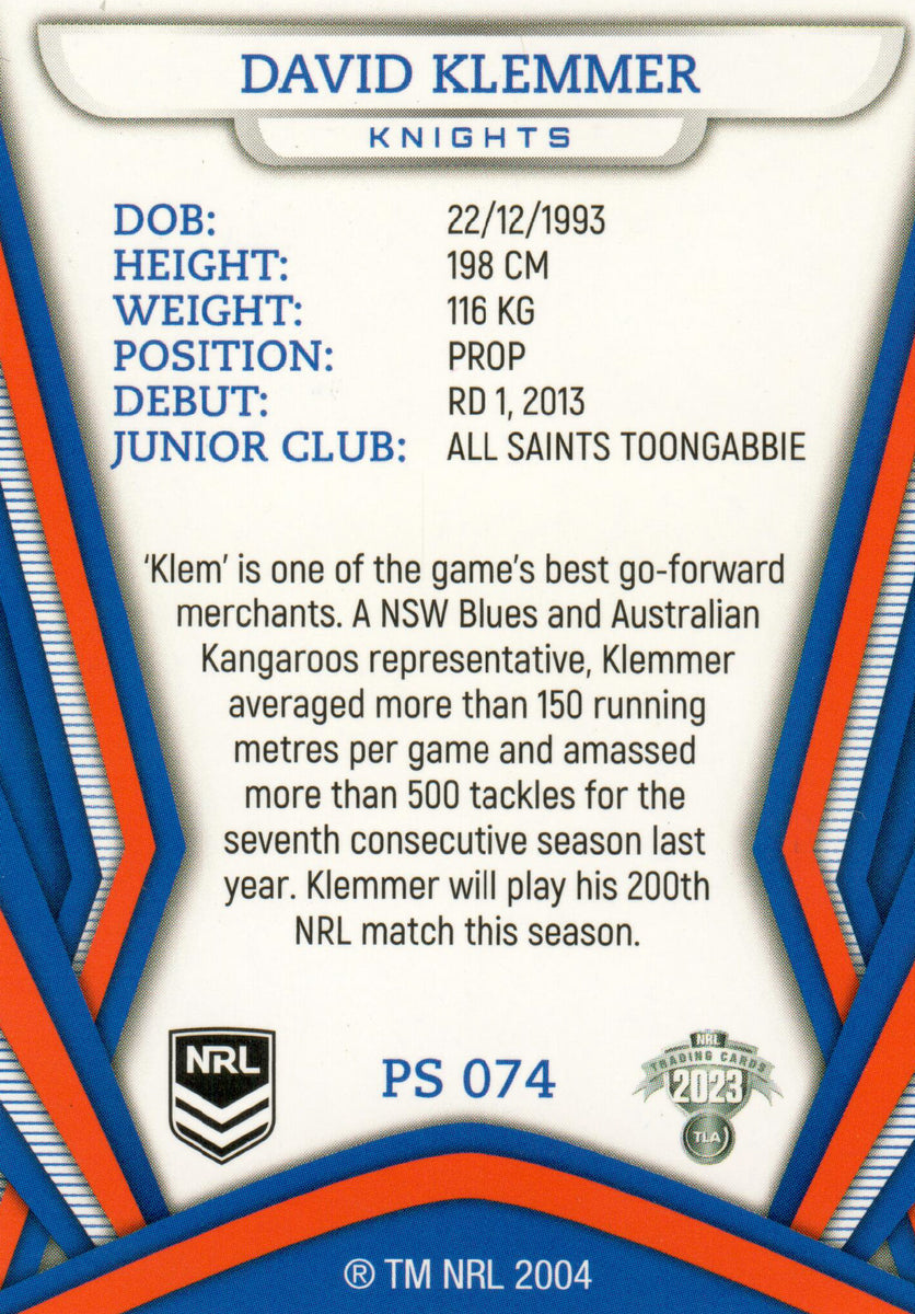 2023 NRL Titanium Pearl Silver - P074 - David Klemmer - Newcastle Knig ...