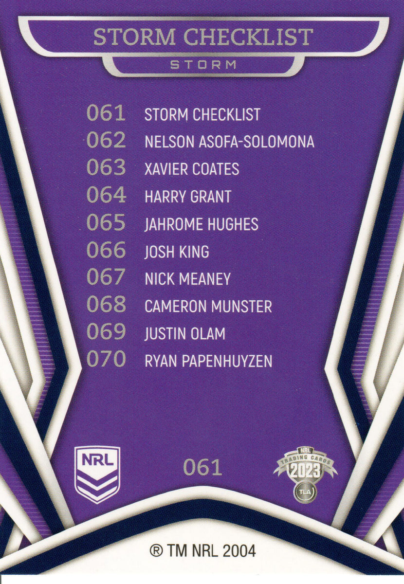 2023 NRL Titanium Common Card - 061 - Melbourne Storm Checklist - Melb ...