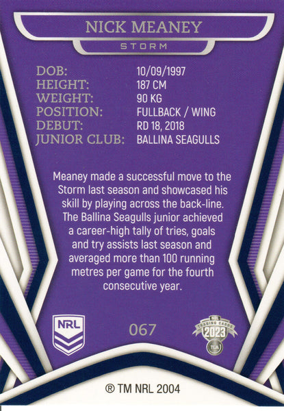 2023 NRL Titanium Common Card - 067 - Nick Meaney - Melbourne Storm ...
