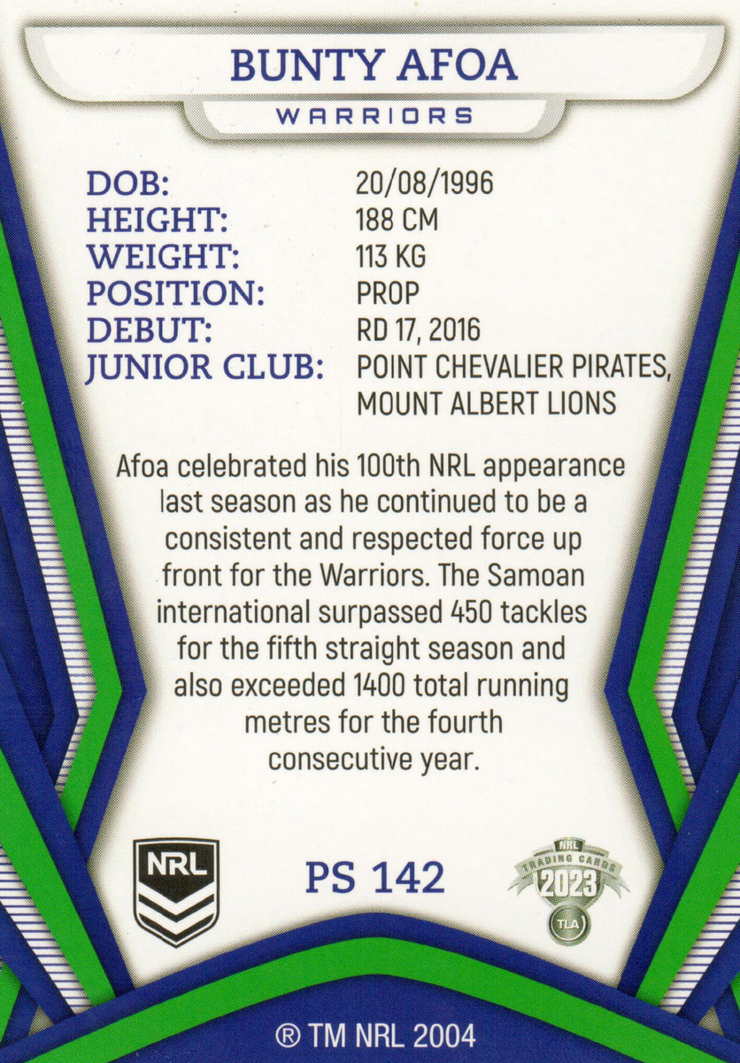 2023 NRL Titanium Pearl Silver - P142 - Bunty Afoa - New Zealand Warri ...