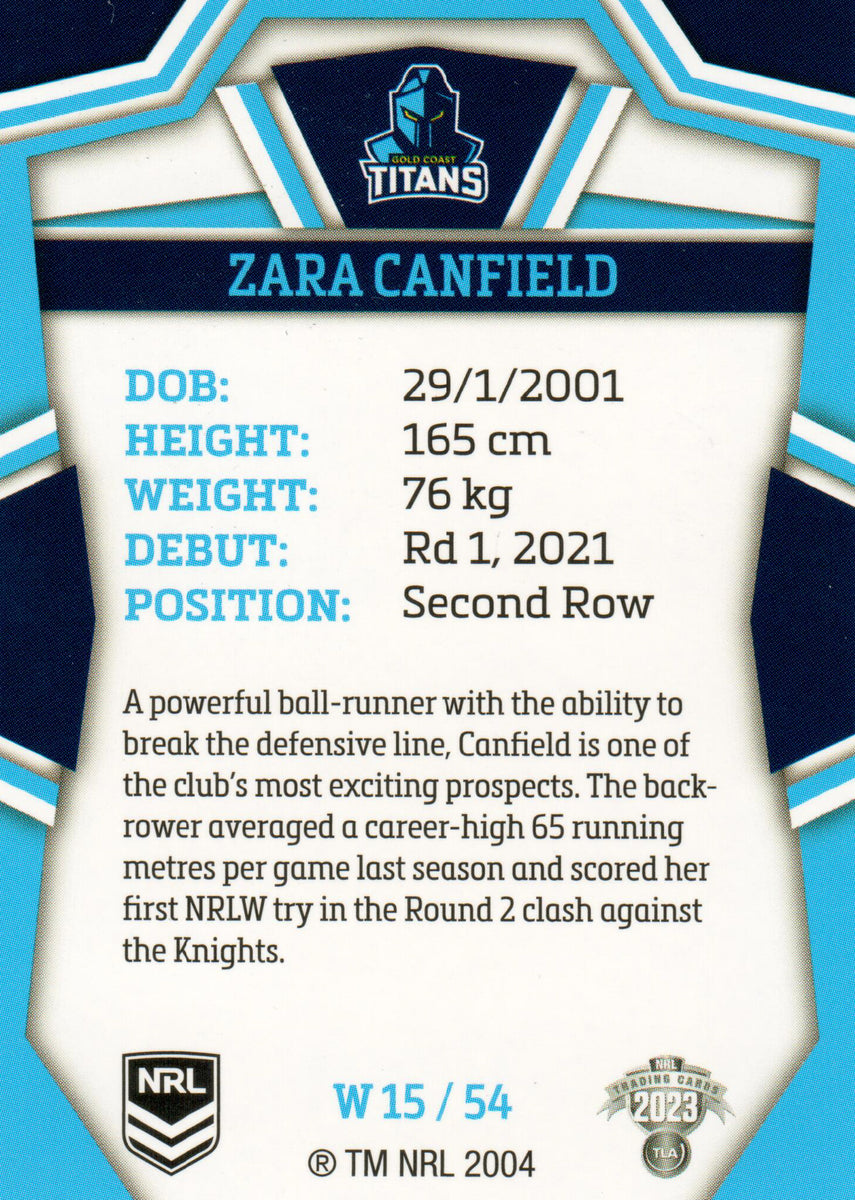 2023 NRL Titanium NRL Womens - W 15 - Zara Canfield - Gold Coast Titan ...